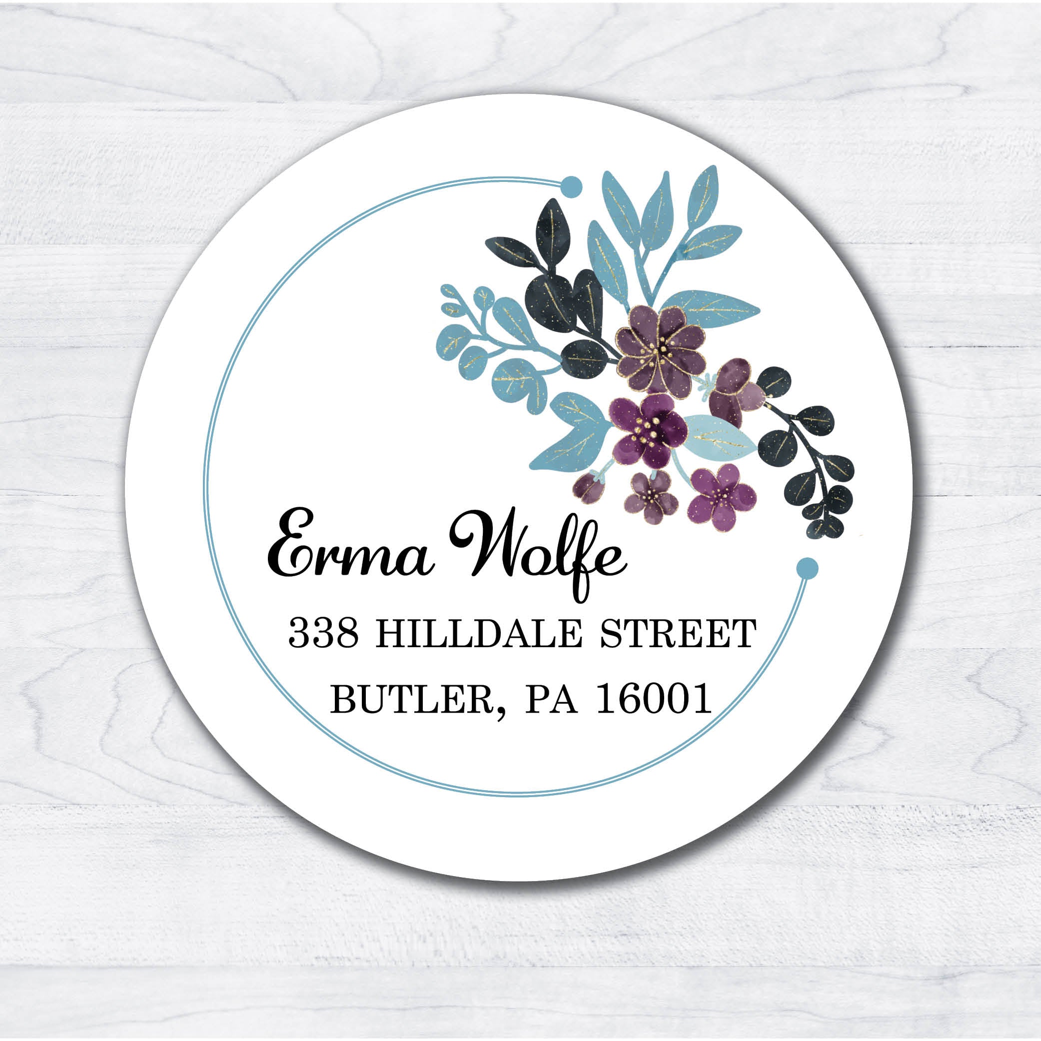 Blue & Purple Floral Return Address Circle Labels – Stella's Stickers ...