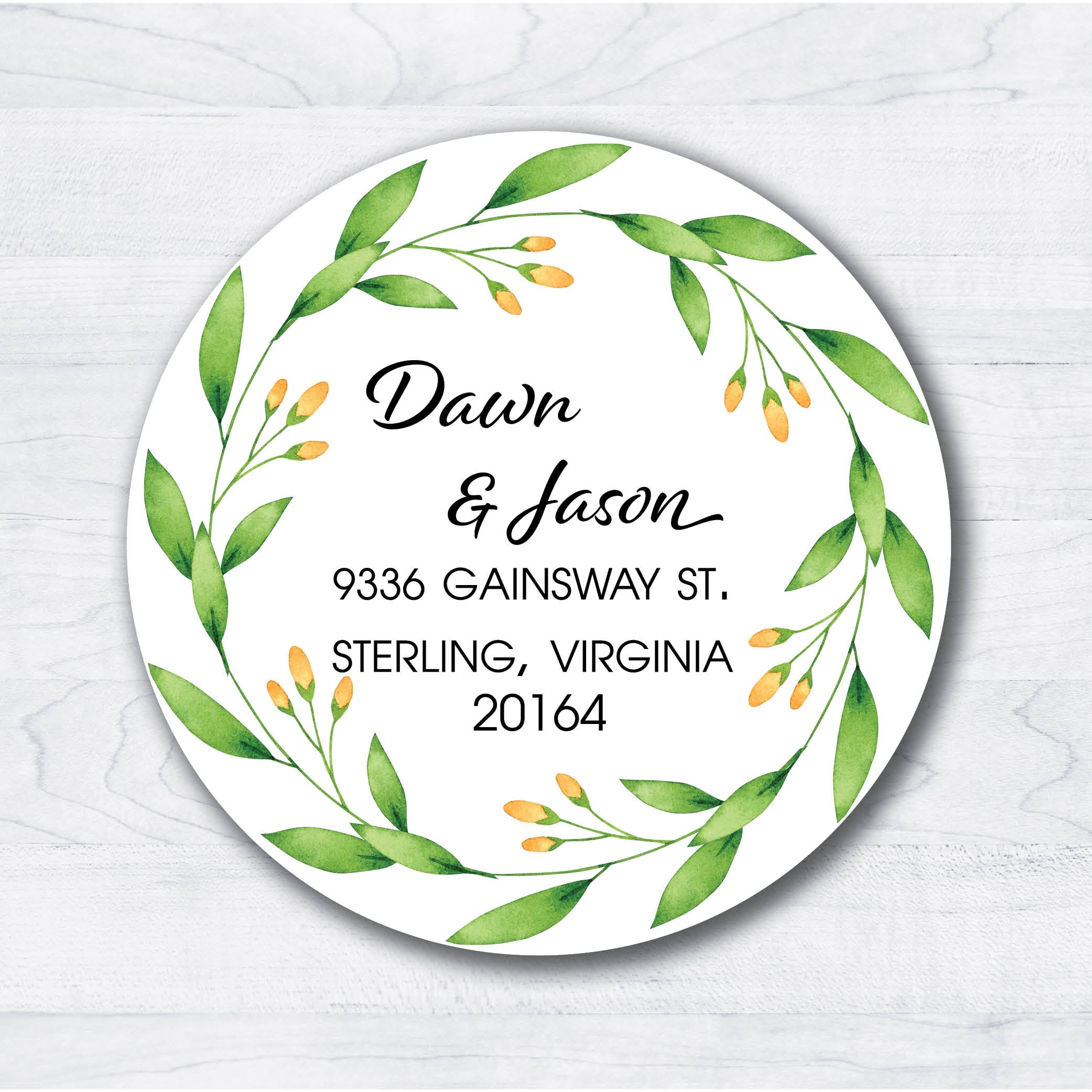 Green Wreath Circle Floral Return Address Labels – Stella's Stickers ...