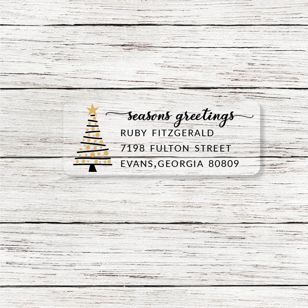 Black & Gold Christmas Tree Return Address Labels – Stella's Stickers ...