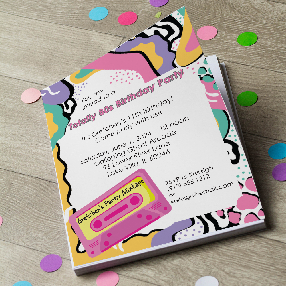 Retro 80s Birthday Invitations for All Ages with Envelopes and Sticker ...