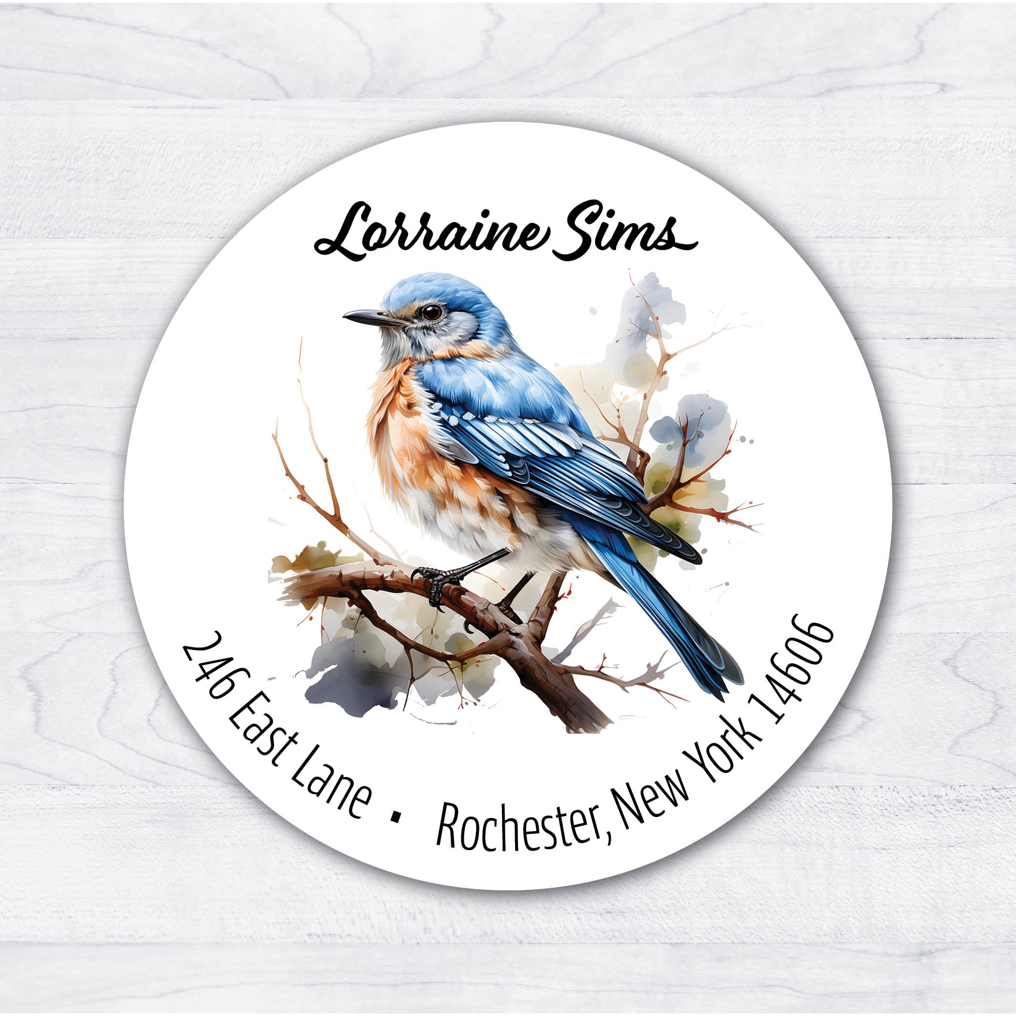 Bluebird Return Address Circle Labels – Stella's Stickers & Cards